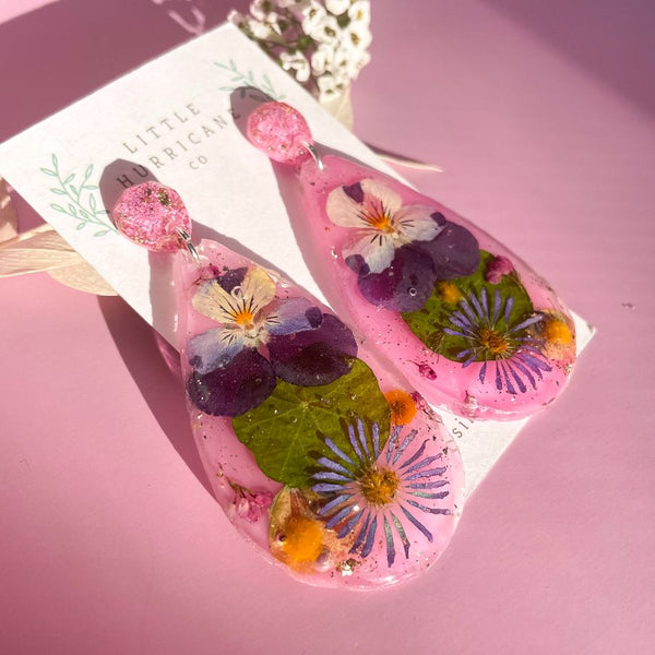 Resin Statement earrings - Viola Garden Medley Teardrop Geode | Little ...