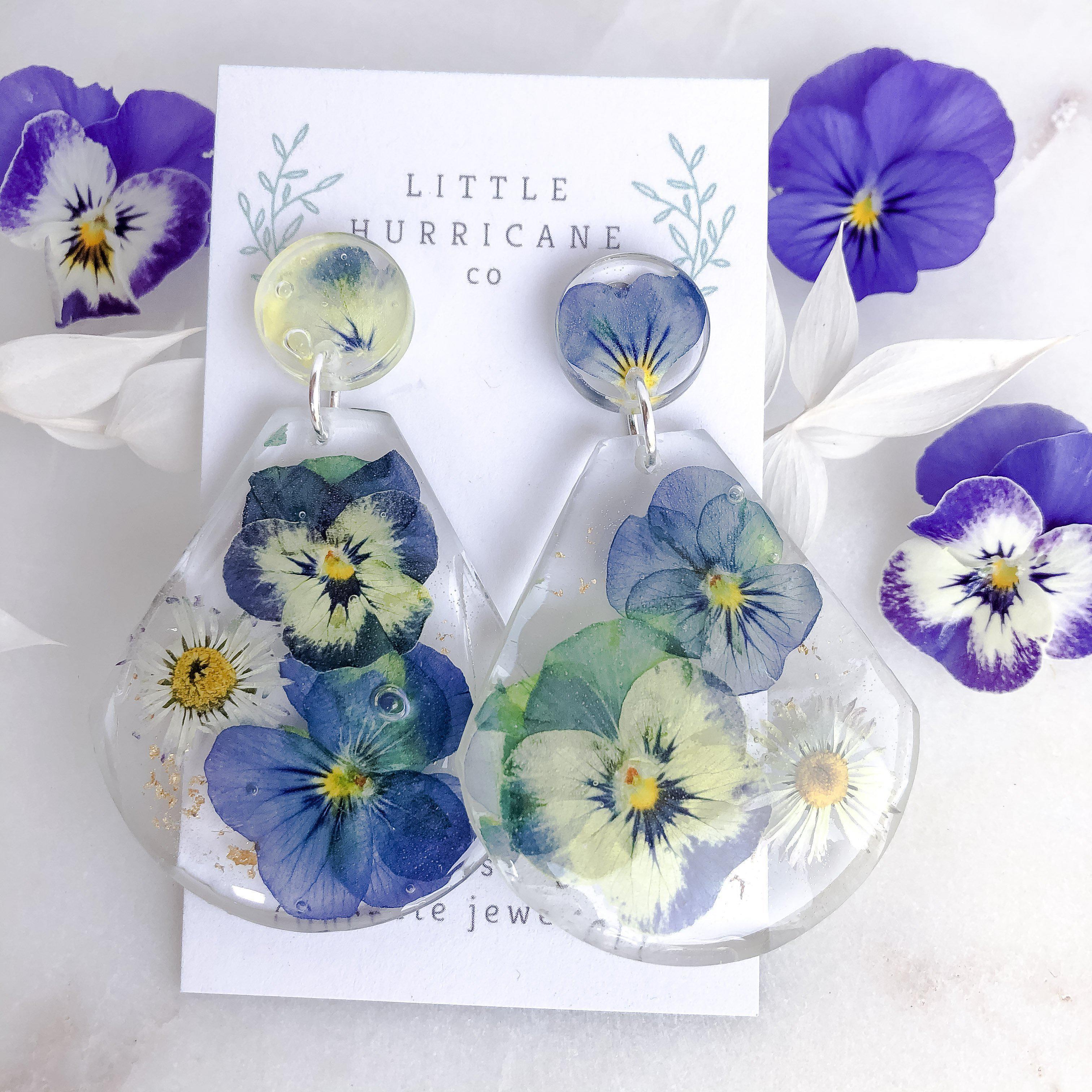 Resin Statement earrings - Daisy & Viola Teardrop Garden | Little ...